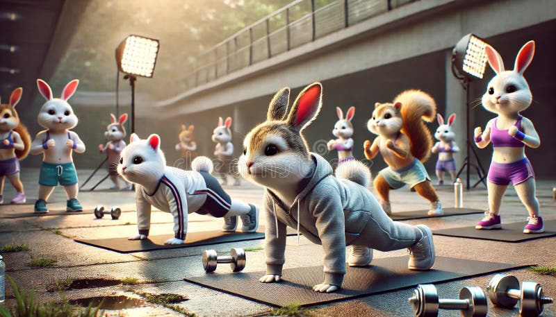 Cute Animals Exercising Outdoors in Human Clothes Stock Illustration ...