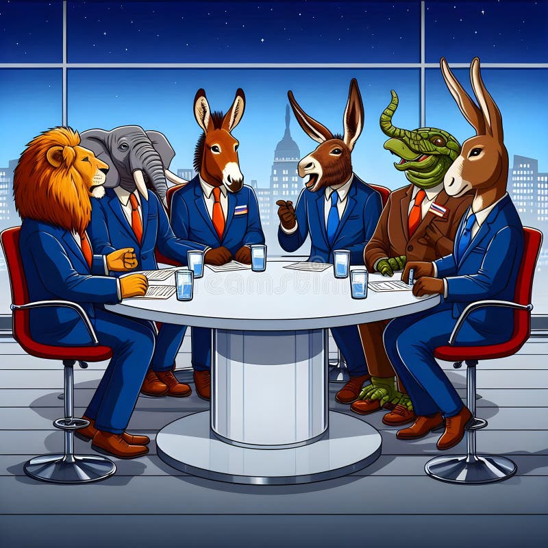 Animals in Suits Debate Politics Around a Table, Showing Teamwork ...