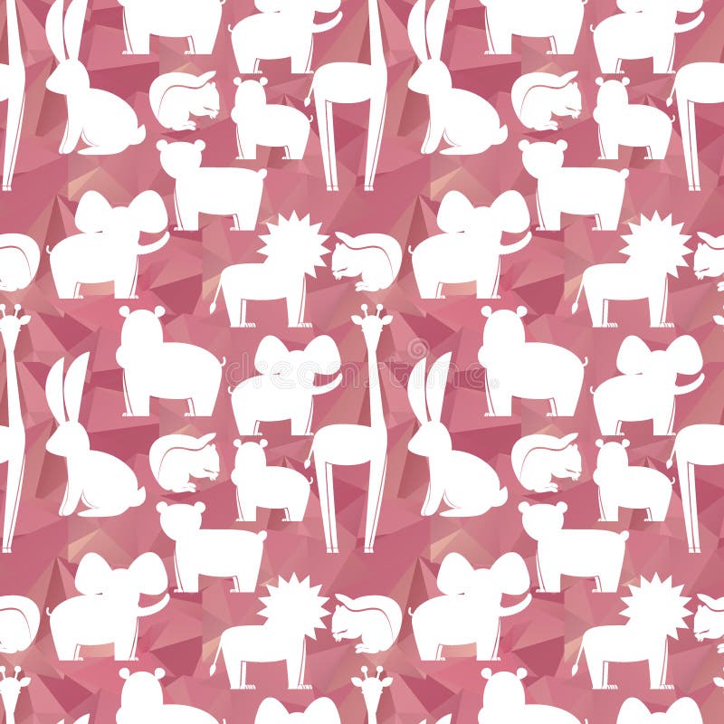 Animals Flat Set, Seamless Pattern on Pink Poligons Stock Vector ...
