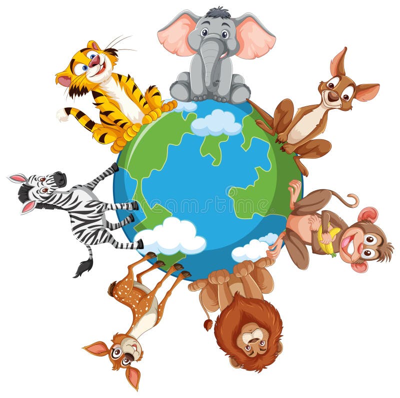 Planet Earth with Wild Animals. World Environment Day. Stock Vector ...
