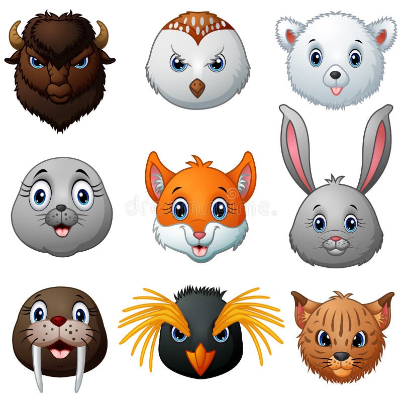 Animals Head Cartoon Collection Stock Vector - Illustration of jungle ...