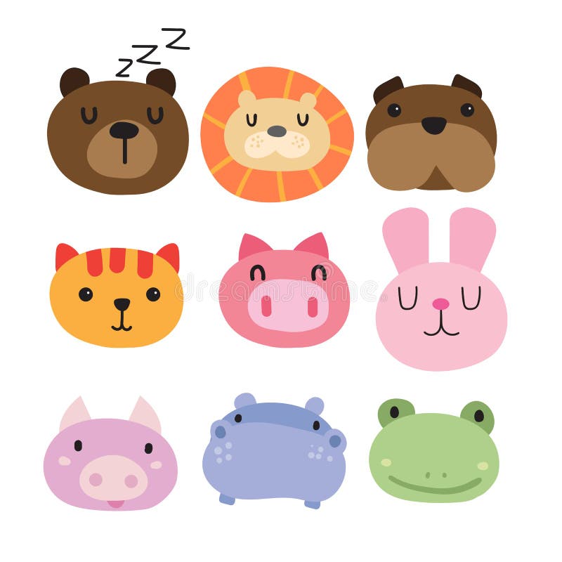 Animals Head Collection Design Stock Illustration - Illustration of ...