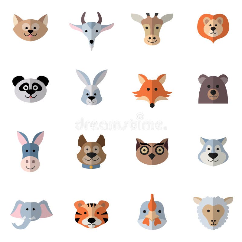 Animals Heads Flat stock vector. Illustration of collection - 210418520