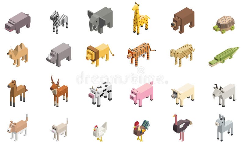 Animals Isometric Flat Style Vector Isolated Illustrations Stock Vector ...