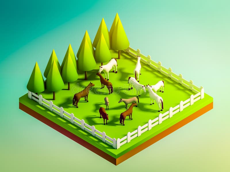 Animals in the Landscape, Isometric View Stock Illustration ...