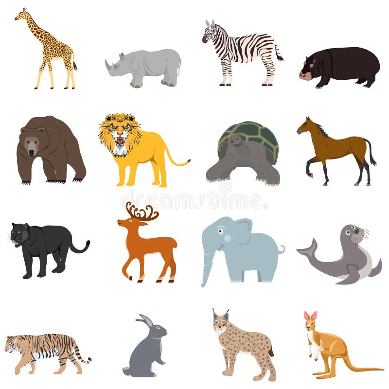 Animals, a Large Set of Animals. Cartoon Illustration Stock Vector ...
