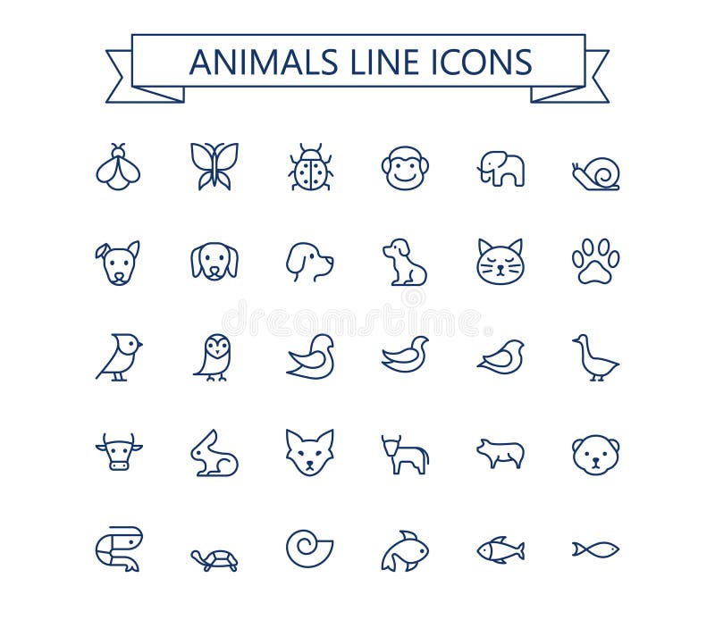Animals Line Mini Icons Set. Editable Stroke. 24x24 Grid. Pixel Perfect ...