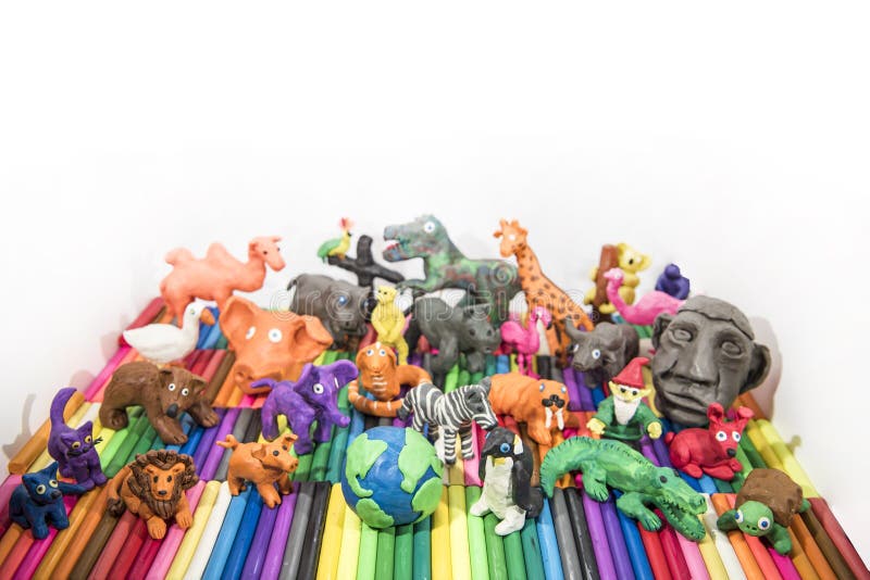 Animals Made from Play Clay with Earth Planet in Middle Stock Image ...