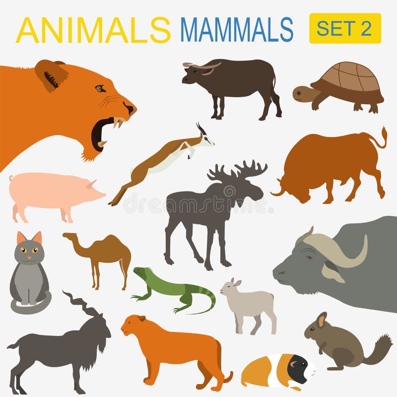 Animals Mammals Icon Set. Vector Flat Style Stock Illustration ...