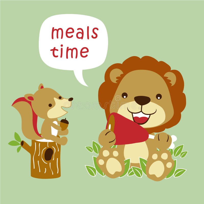 Animals Meals Time, Vector Cartoon Illustration Stock Vector ...