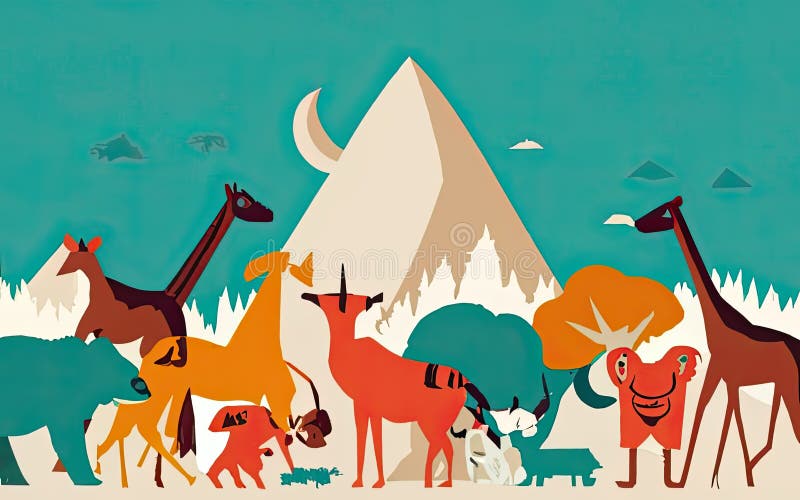 Animals in the Mountains, Illustration, Flat Design Style, Concept of ...