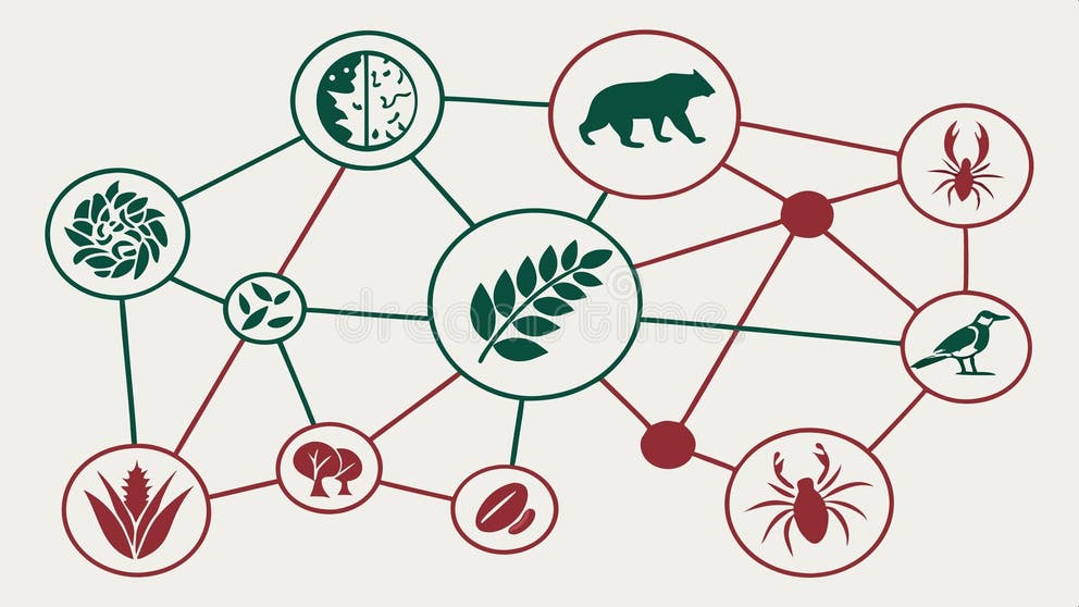 Animals Network Connection, Wildlife and Ecosystem Illustration Vector ...