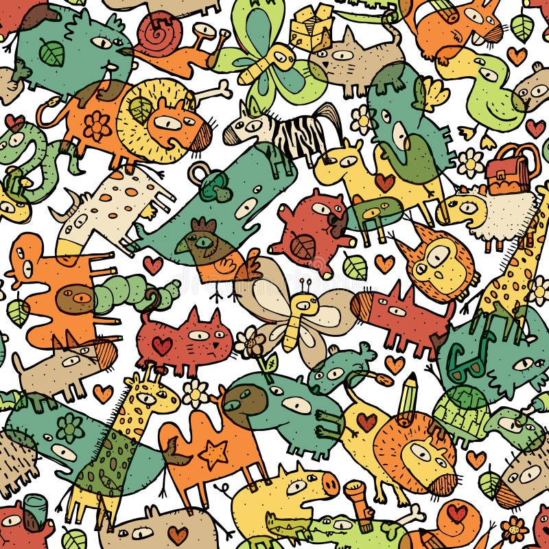 Animals and Objects Seamless Pattern Stock Vector - Illustration of ...