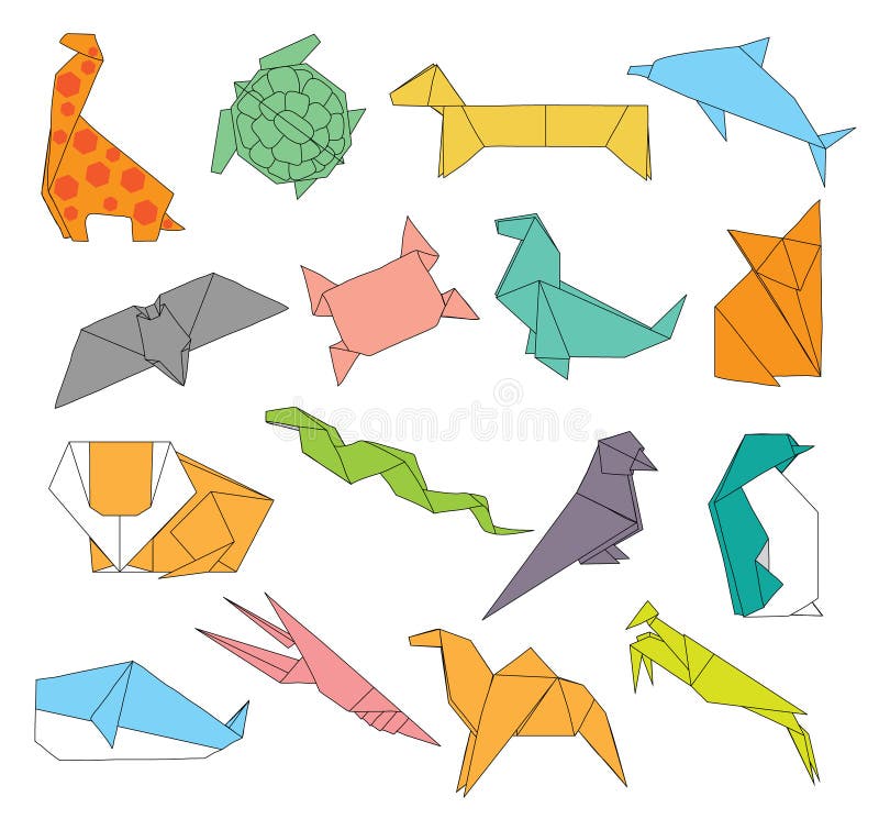 Animals Origami Set of Wild Animals Creative Decoration 2d Stock ...