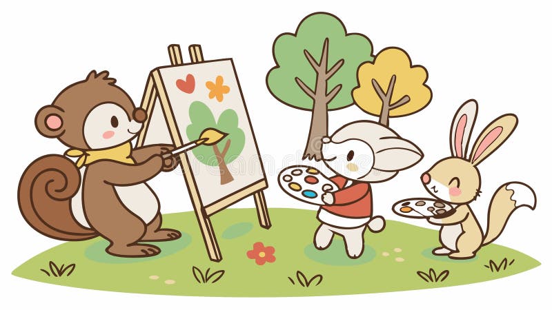 Animals Painting Easel, Creative Art Scene, Vector Design Generative AI ...