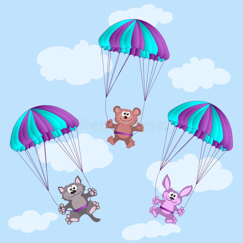 Animals on parachutes stock vector. Illustration of laughing - 31837939