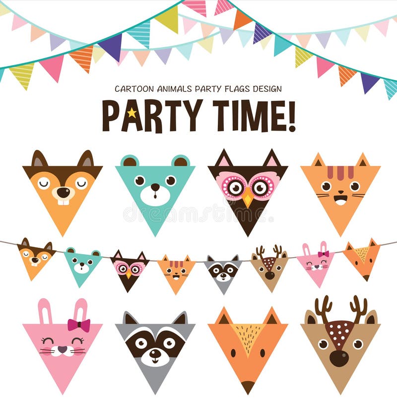 Animals party flags stock vector. Illustration of birthday - 76393157