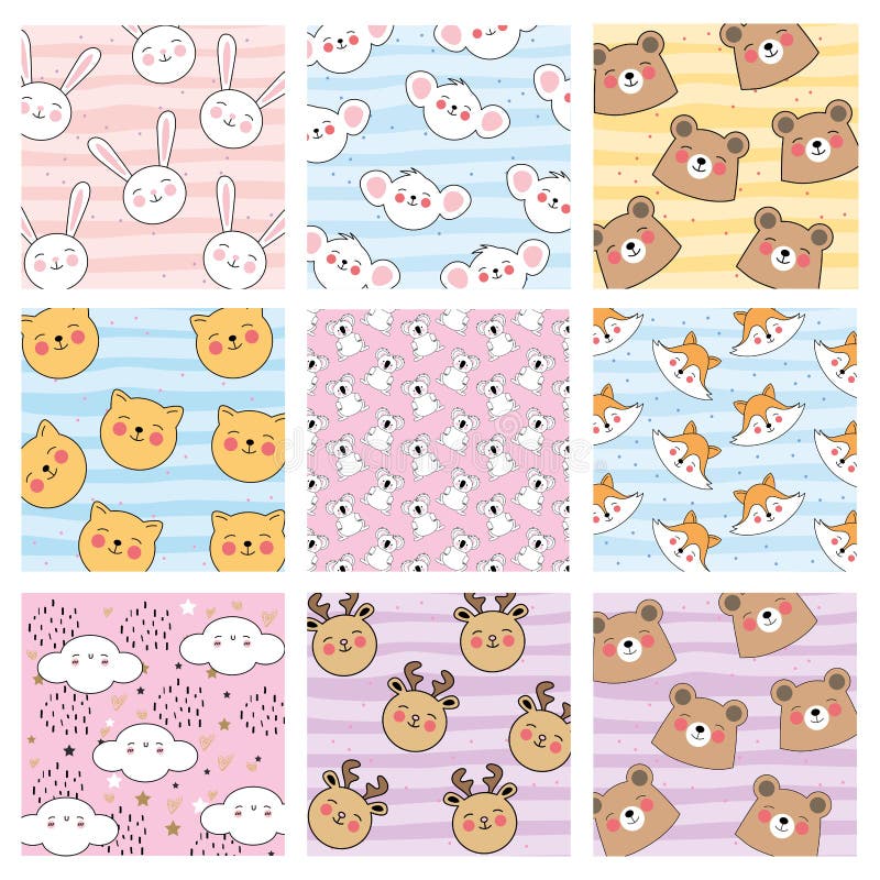 Animals Pattern Set. Vector Design Stock Vector - Illustration of ...
