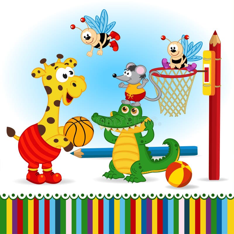 Animals play basketball stock vector. Illustration of cartoon - 53677396