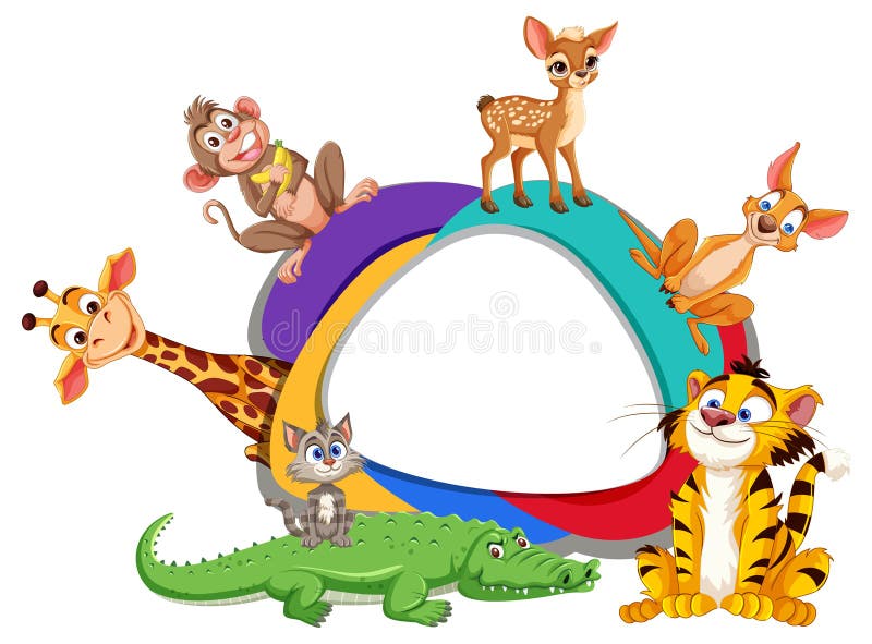 Animals Playing Around a Vibrant Rainbow Stock Vector - Illustration of ...