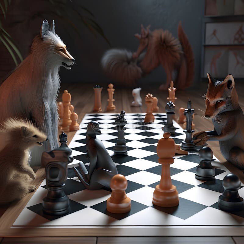 Animals playing chess stock illustration. Illustration of games - 275164665