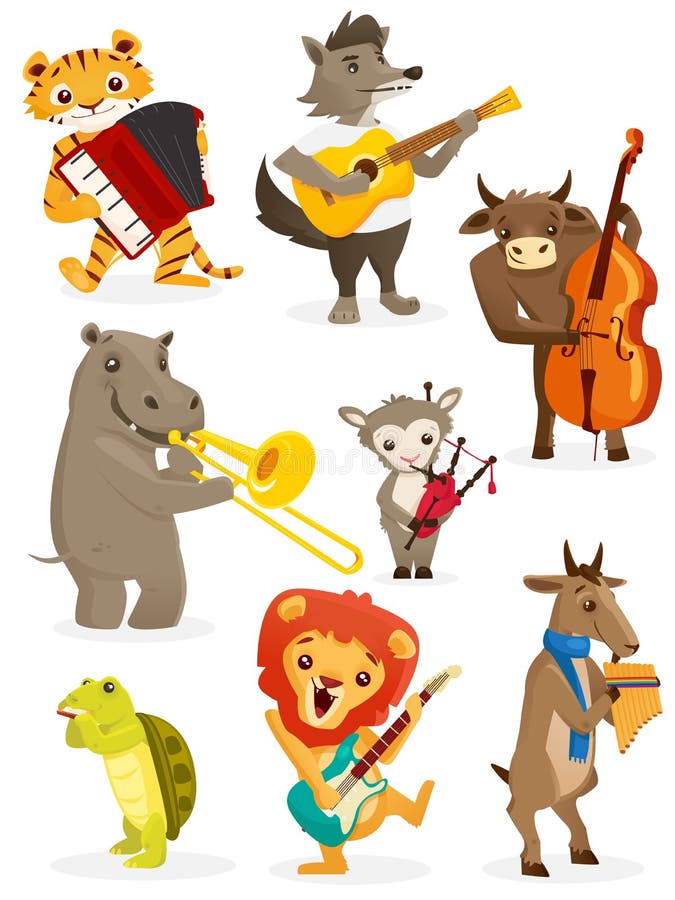 Animals Playing Instruments Stock Illustration - Illustration of ...