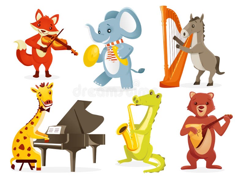 Animals playing intruments stock illustration. Illustration of cymbals ...