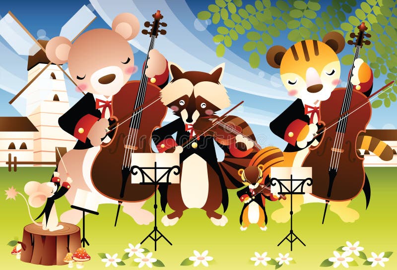 Animals Playing Violin. Vector Illustration Decorative Design Stock ...