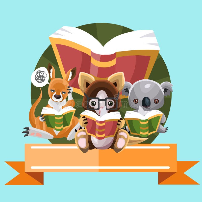 Animals Reading Books. Vector Illustration Decorative Design Stock ...