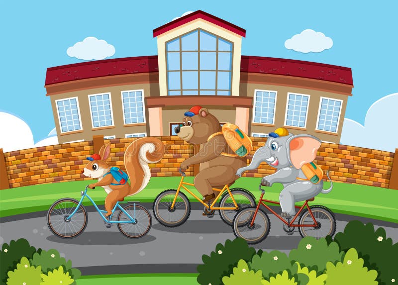 Animals riding bicycles stock illustration. Illustration of friendship ...