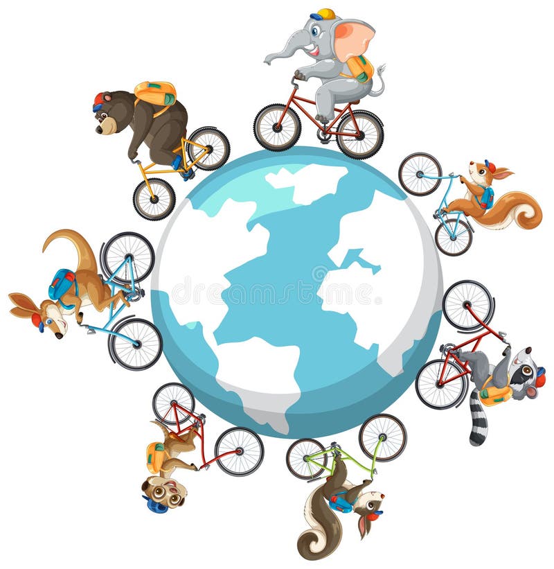 Animals Riding Bicycles Around Stock Vector - Illustration of travel ...