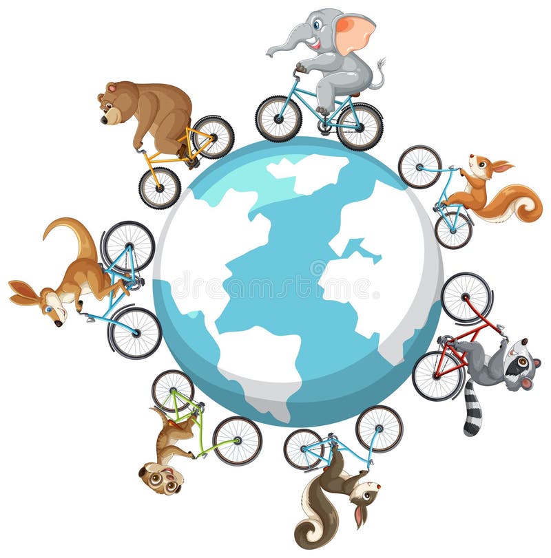 Animals riding bicycles stock vector. Illustration of mammal - 347271987