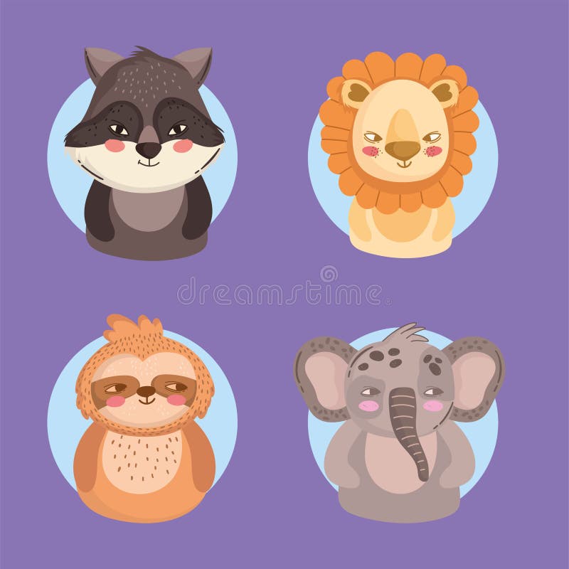 Animals round set stock vector. Illustration of cartoon - 219324265