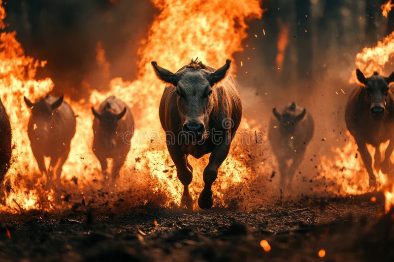 Animals Running Away from the Fire. Stock Illustration - Illustration ...