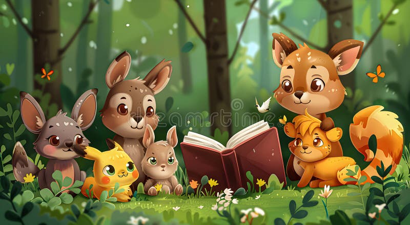 Animals School in Nature by Studying the Book Stock Image - Image of ...