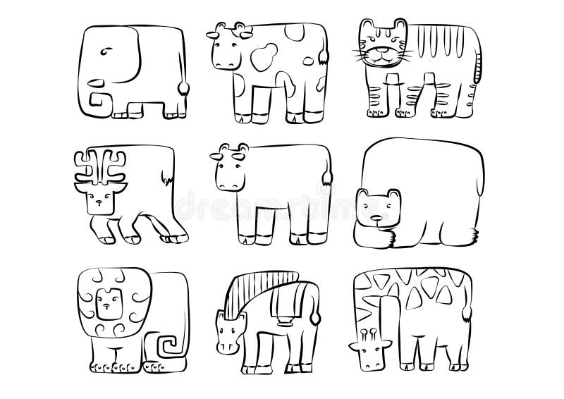 Animals Set . Cute Rounded Rectangle Wild Animal Symbol Stock Vector ...
