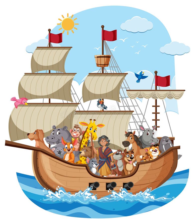Animals on a ship at sea stock vector. Illustration of vector - 321272640