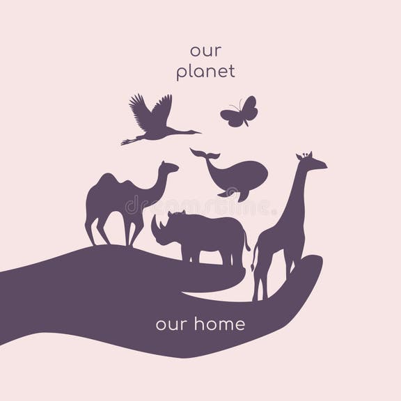 Animals on the Palm of Hand Stock Vector - Illustration of world, peace ...