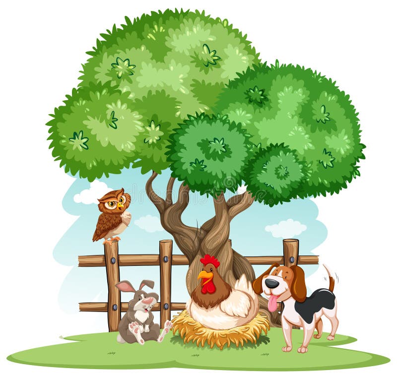 Cartoon Dog Sitting Under A Tree On A White Background Stock Vector ...