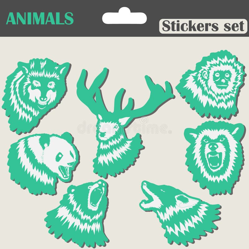 Animals Stickers set stock vector. Illustration of sticker - 70200986