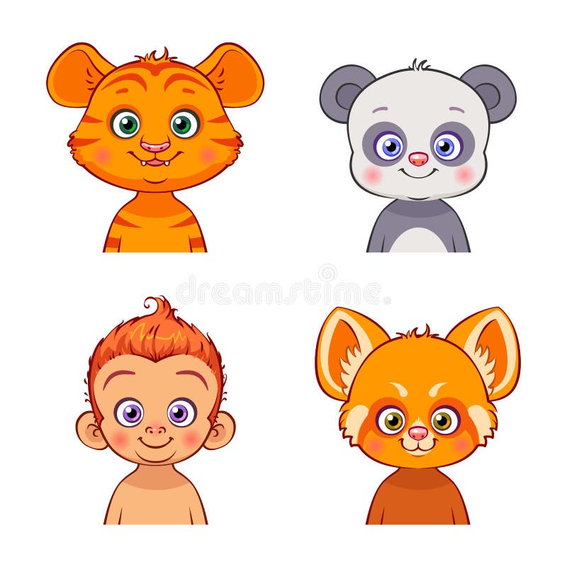 Animals Tiger, Panda, Monkey, Red Panda Stock Vector - Illustration of ...
