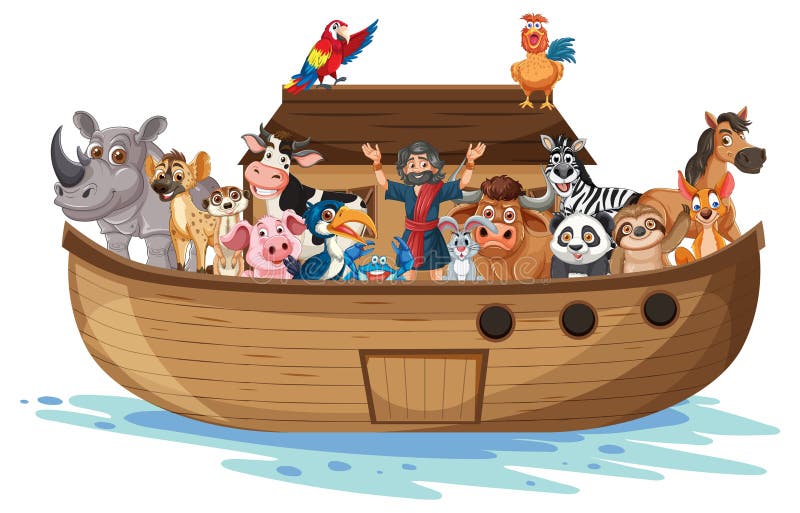 Animals together on a boat stock vector. Illustration of water - 321003485