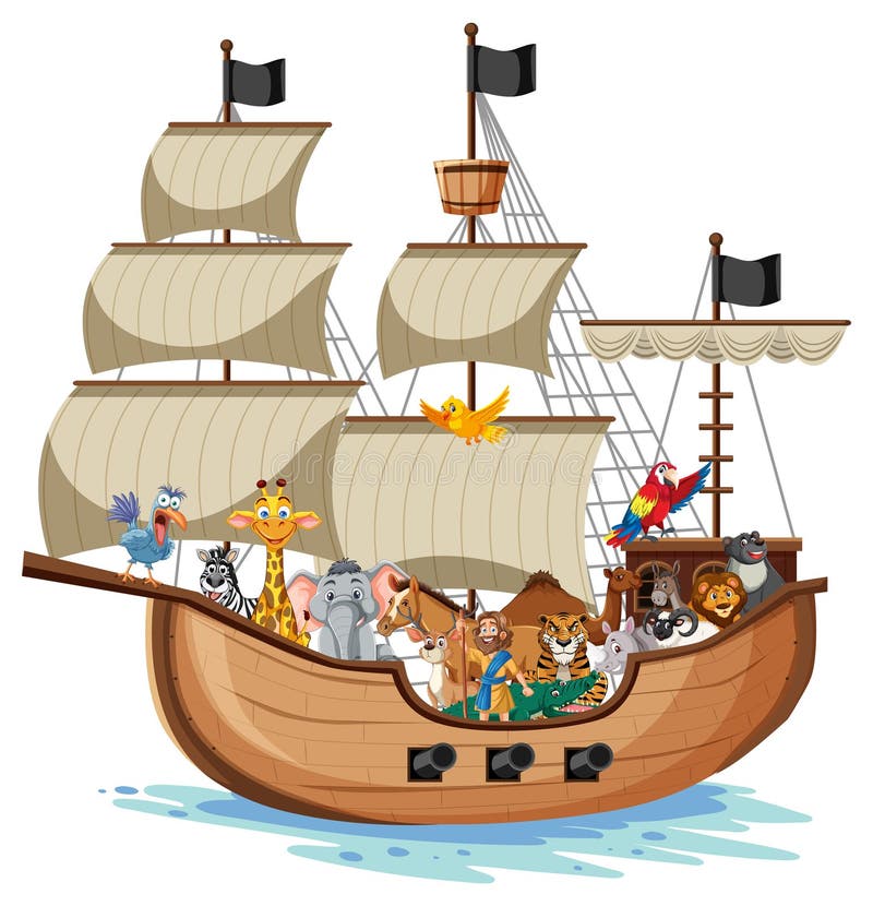 Animals Together on a Wooden Ship Stock Vector - Illustration of lion ...