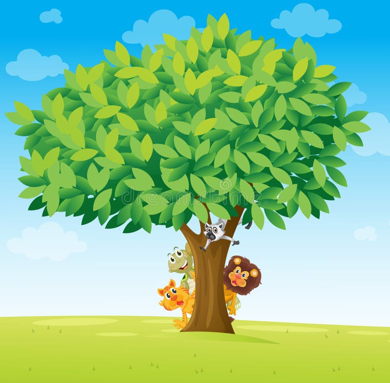 Animals under tree stock illustration. Illustration of domestic - 25541277