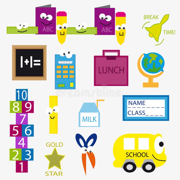 Animate Objects for the School Stock Vector - Illustration of class ...