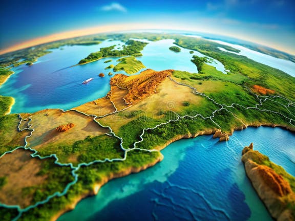 Animated 3D Map of Ontario Canada Detailed Stereographic Projection for ...