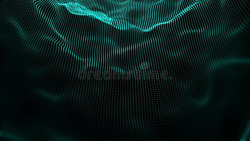 Abstract Cyan Particle Waving Texture with Glowing Particles. Cyber or ...