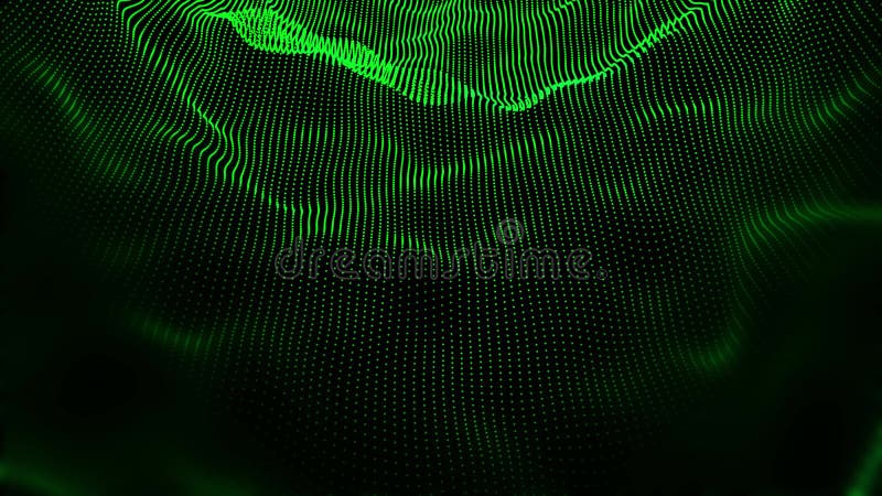 Abstract Green Particle Waving Texture with Glowing Particles. Cyber or ...