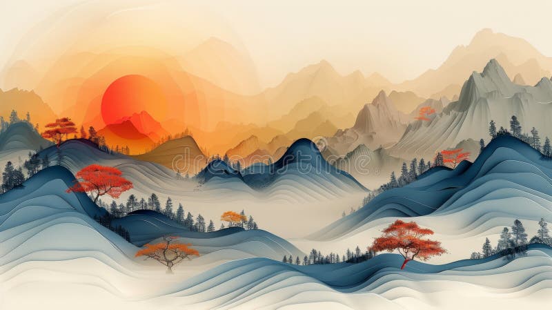 Animated Abstract Landscape Background with Line Pattern Modern ...