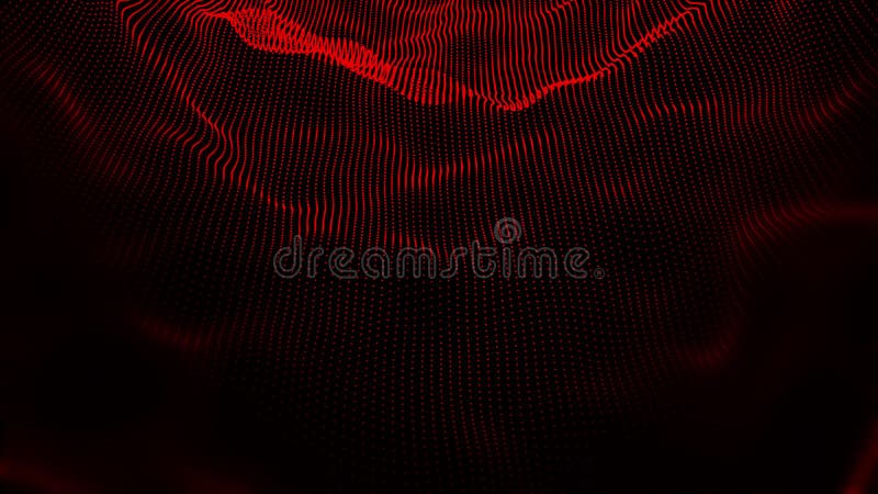 Abstract Red Particle Waving Texture with Glowing Particles. Cyber or ...